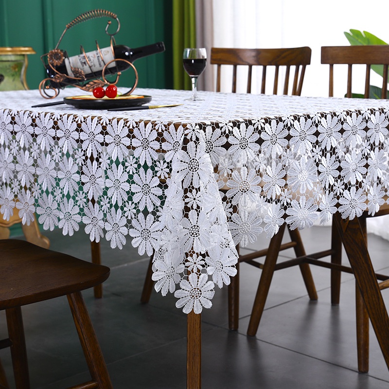 White Crochet Tablecloth Cotton Lace Table Overlays Vintage Wedding ...