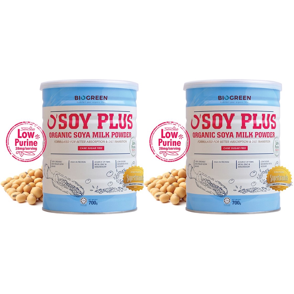 Twin Pack Biogreen O'Soy Plus (No Added Cane Sugar) Organic Soya Milk ...