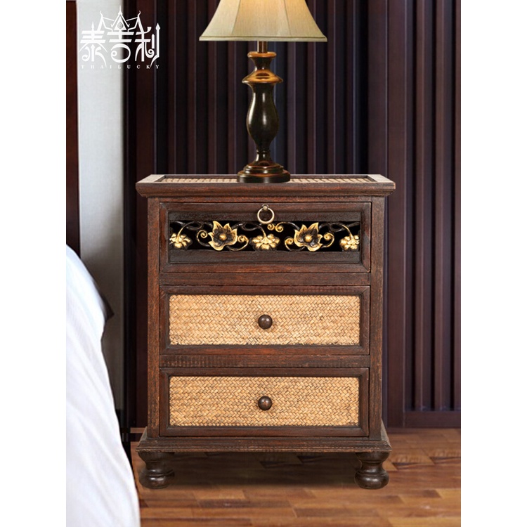 timi Thai Southeast Asian style bedside table Chinese style solid wood ...