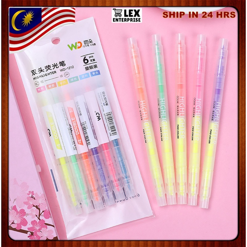 【6 Pcs】Twin Head Highlighter with Round Tip & Chisel Capsule Highlight ...