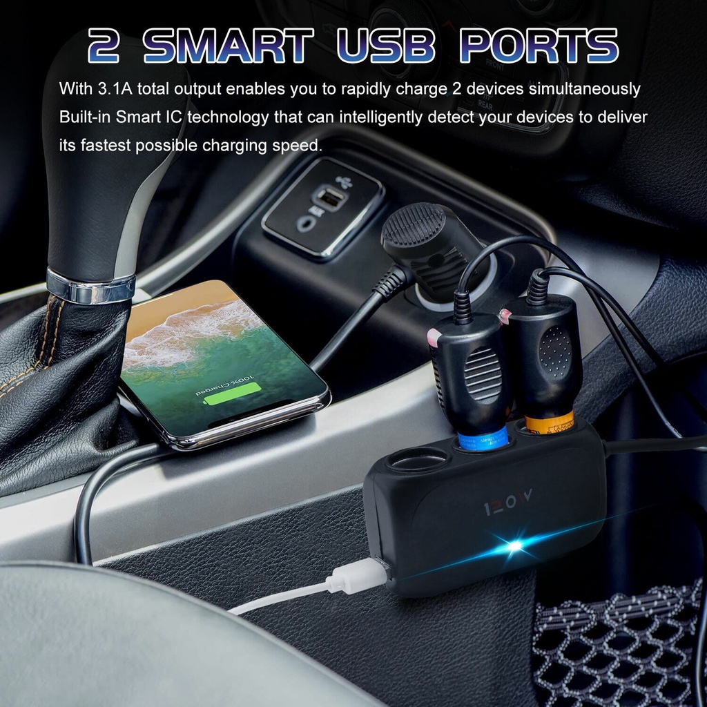 Car Charger Lighter Splitter Socket Adapter Usb Dc 12V Extension Plug ...