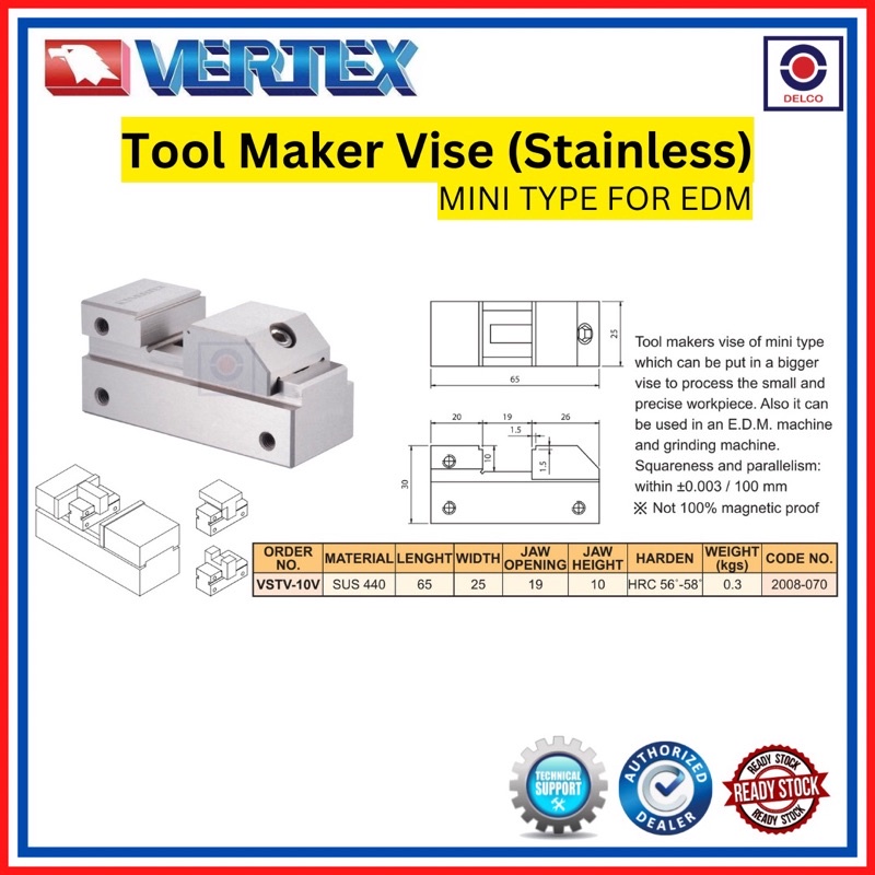 VERTEX TAIWAN VSTV-10V EDM Tool Maker Vise (Stainless Steel) vstv10v ...