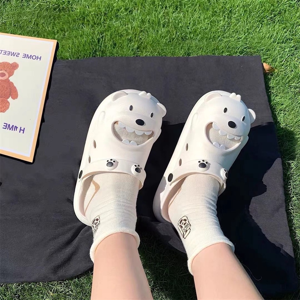 SM Teddy Bear We Bare Bear Crocs Women Slippers Kasut Perempuan Selipar ...