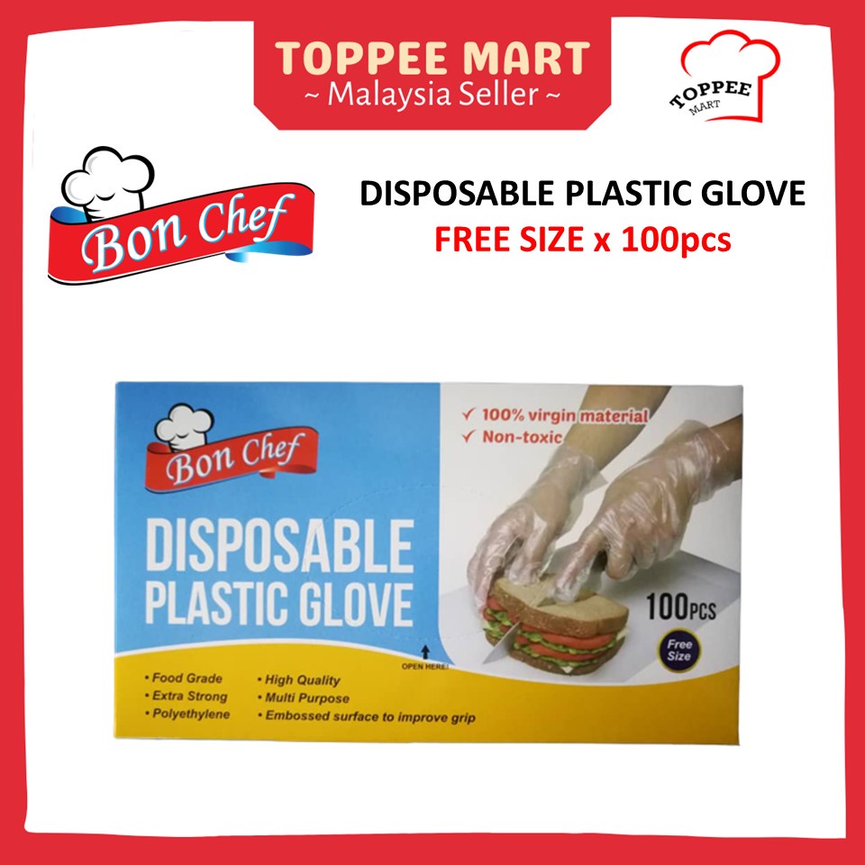 BON CHEF - HDPE Disposable plastic glove - free size x 100pcs | Shopee ...