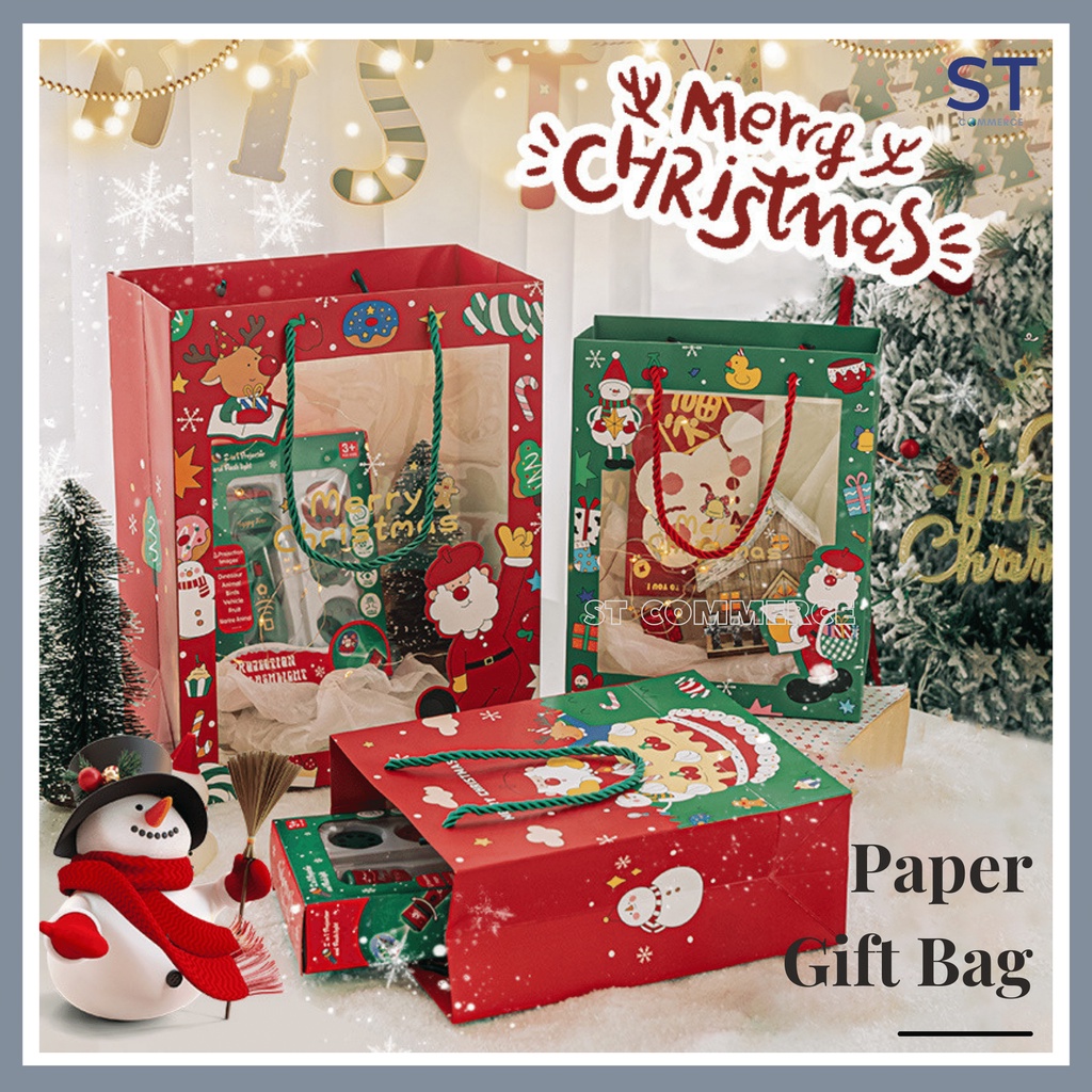 Merry Christmas Gift Bag with Transparent Window Party Gift Wrapping ...