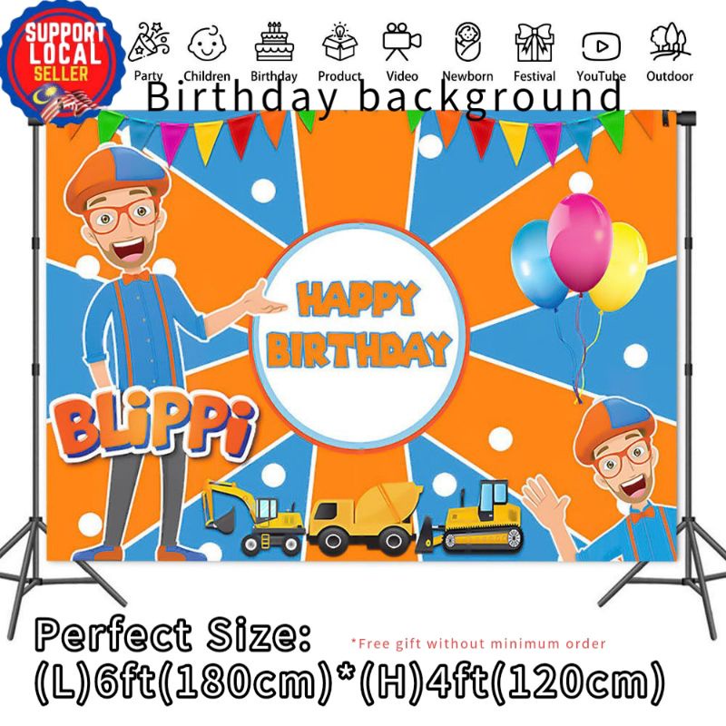 Freet🇲🇾ready Stock 180cm X 120cm 🎂 Blippi 🎂party Theme Background