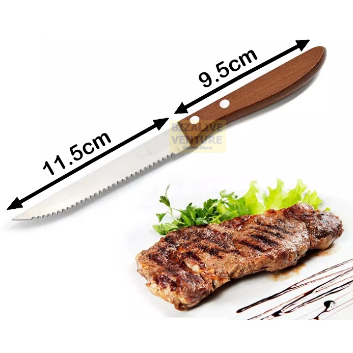 Stainless Steel Steak Knife | Western Food Serrated Meat Knives | Wood ...