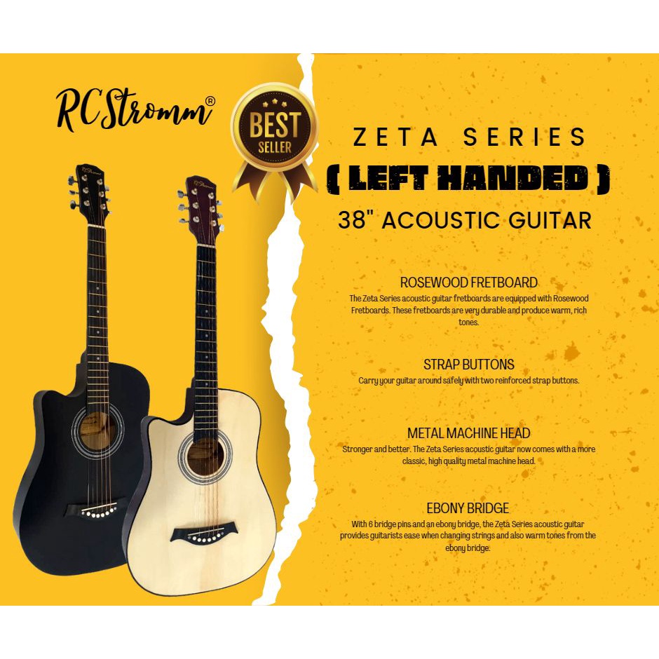 RCStromm Gamma FT-D38LH - Beginner Acoustic Guitar Zeta - 38 inch (Left ...