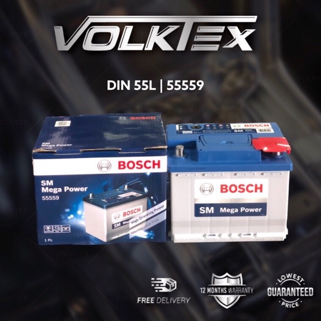 BOSCH DIN55L (MF) - 55AH - Car Battery - VW Polo, Golf HYUNDAI Accent ...