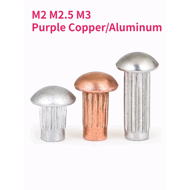 M2 M2.5 M3 Purple Copper/Aluminum GB827 Button Round Head Knurled Shank Solid Rivet for Label ...