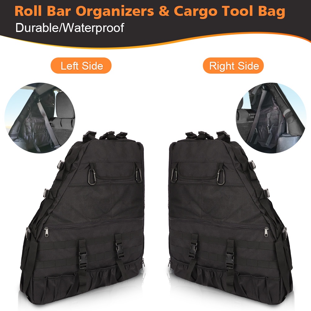 Roll Bar Storage Bag Cage Cargo For Jeep Wrangler JK JKU JL 4-Door 2007 ...