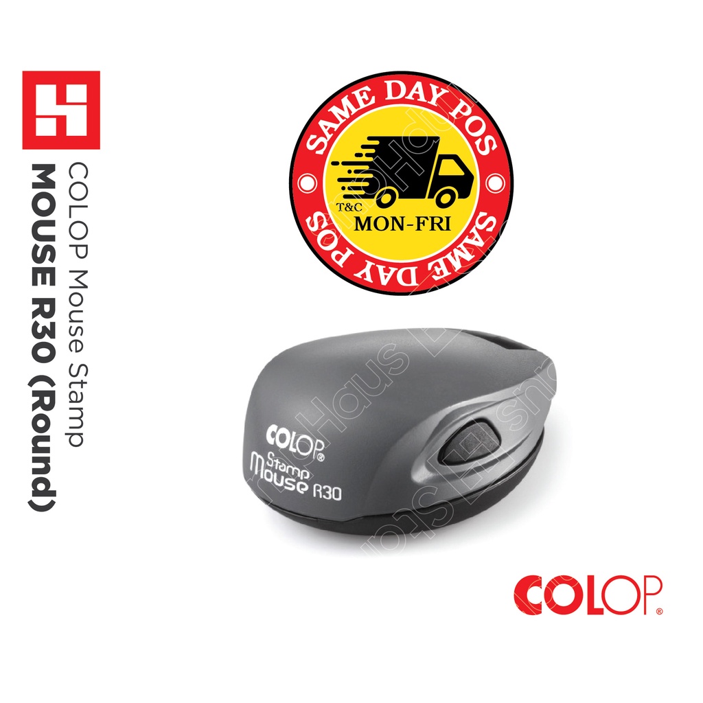SAME DAY POS * Rubber Stamp * COLOP Self-Inking Stamp Mouse R30(Round ...