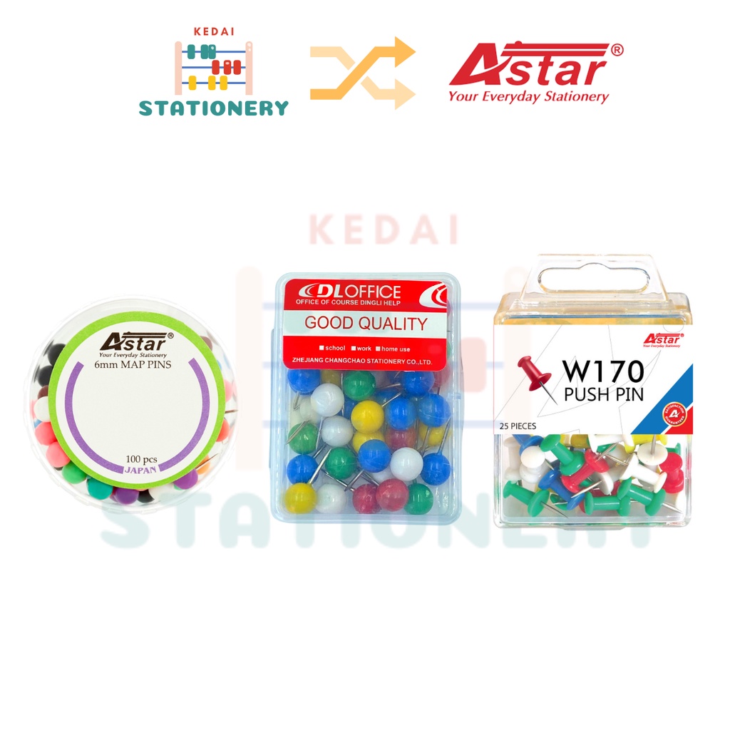 Astar Push Pin / Pin Thumb Thumbtack Board / Wall Studs/ Map Pins Paku ...