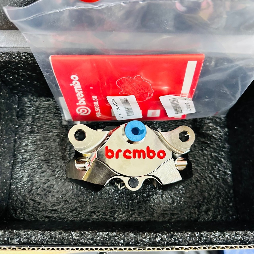 ORIGINAL BREMBO BILLET CHROME SLIVER BLACK 2POT CALIPER 100% MADE IN ...