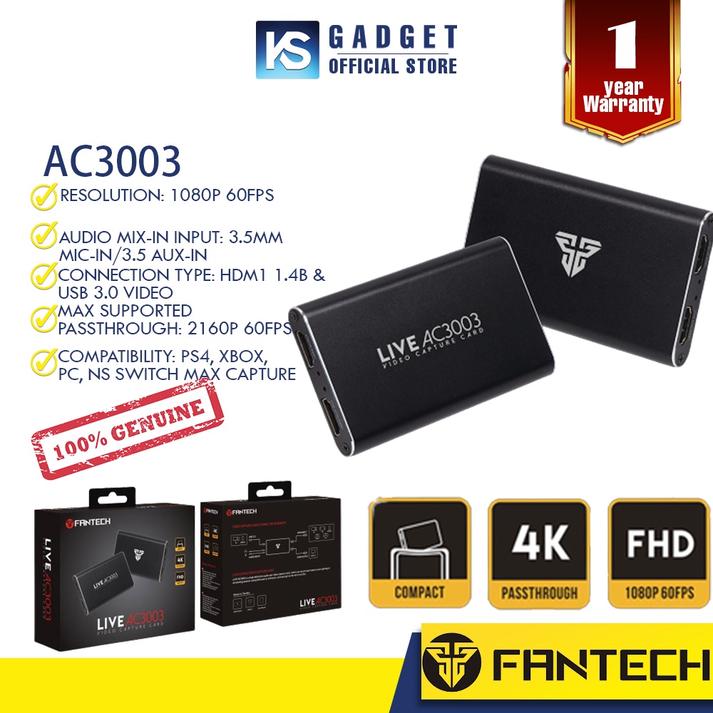FANTECH AC3003 LIVE VIDEO CAPTURE CARD GAMING CAPTURE CARD AUDIO VIDEO ...