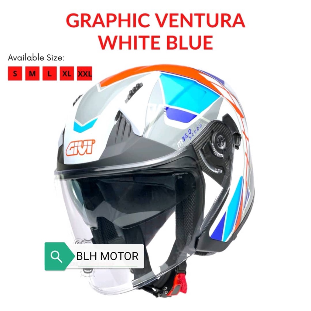 QR SIRIM } GIVI HELMET SCUDO 35.0 DOUBLE VISOR OPEN FACE LCR GREY WHITE ...