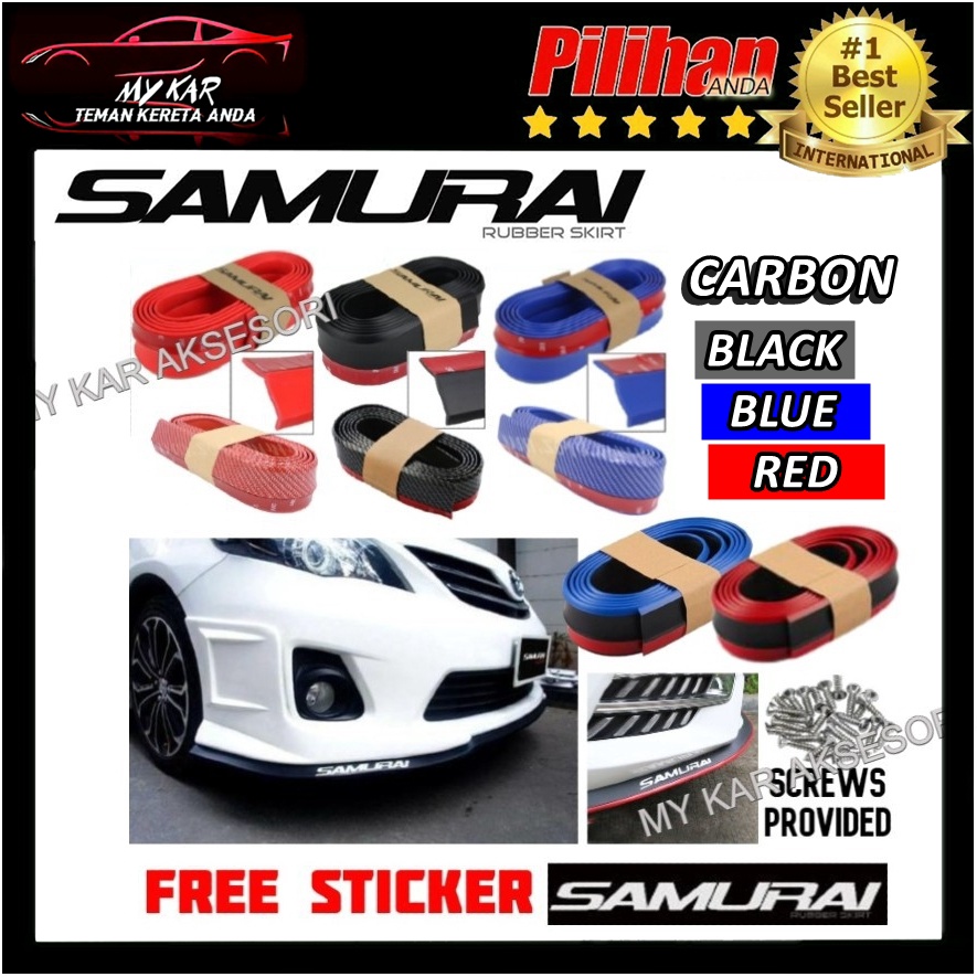 SAMURAI Rubber Skirt 3M Car Front Lip Bumper 3M Protector Guard (2.5m ...