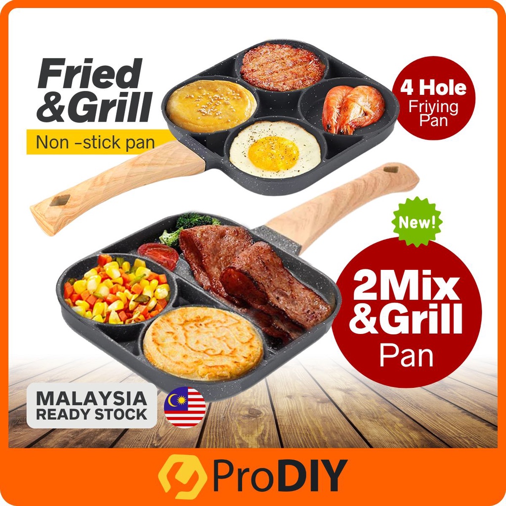 PRODIY Fried Egg Pan Acuan Pancake Pan Non Stick Egg Pan 4 Hole Kuali ...