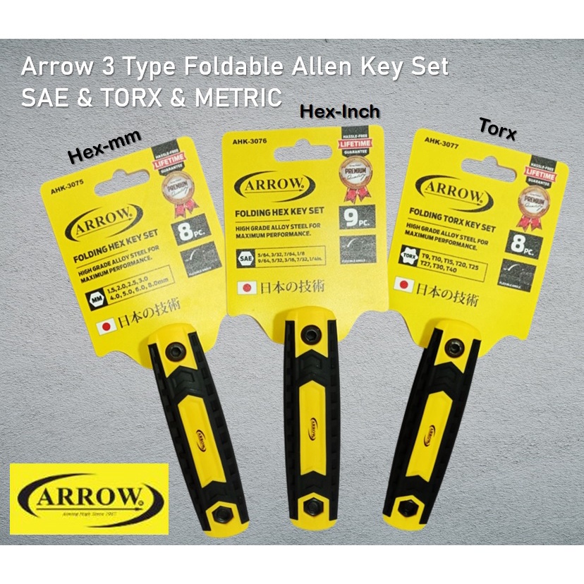 Arrow 3 Type Foldable Allen / Hex Key Set ( Metric & SAE & Torx ...