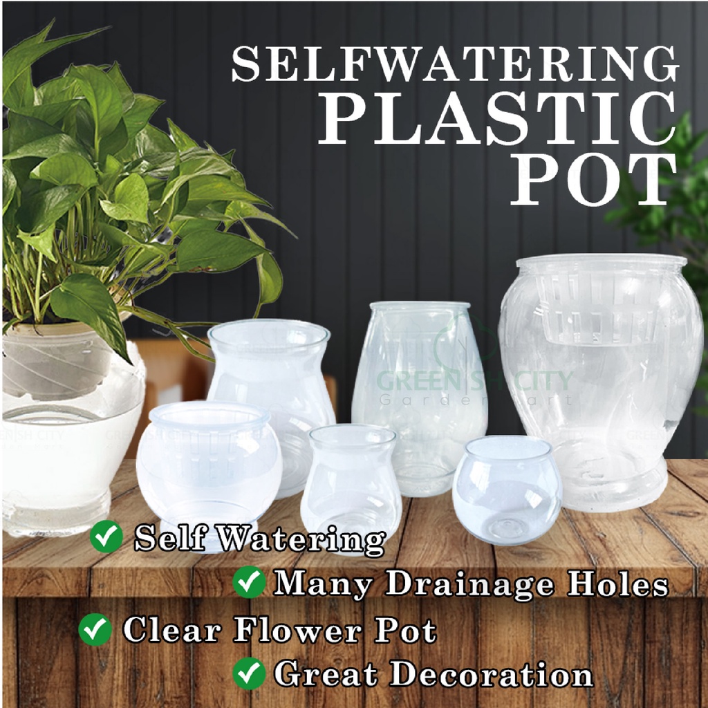 GNC Plastic Pot For Plant Self Watering Pot Transparent Pot Pasu Bunga ...