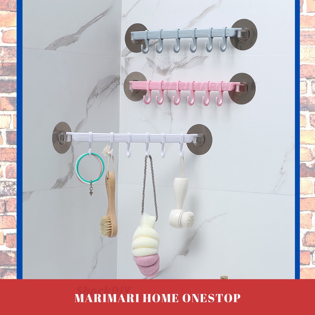 Wall Sticker 6 Hooks Bathroom Hanger Removable Bathroom Kitchen Wall ...