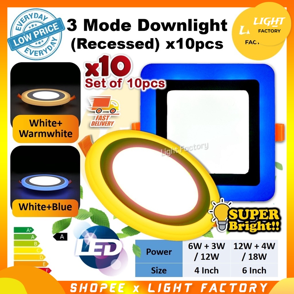 [SET 10pcs] LED Downlight 4Inch 6W+3W | 6Inch 12W+4W LED Colour ...