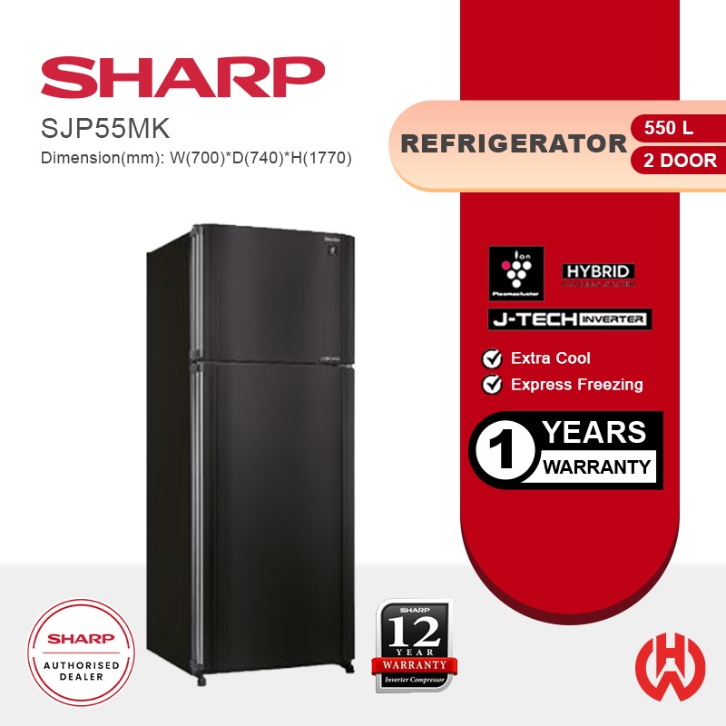 SHARP 550L J-Tech Inverter Pelican Refrigerator 2 Door Fridge SJP55MK ...