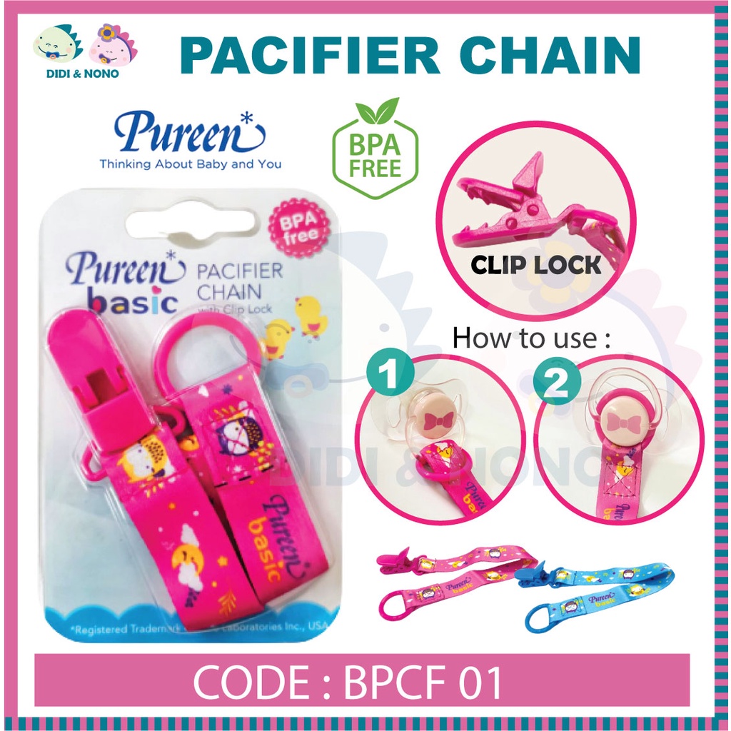 Pureen Soother Chain with Clip Lock Rantai Puting Kosong Bayi | Shopee ...