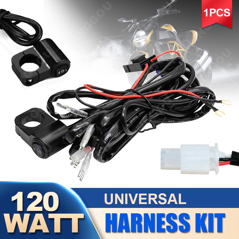 Motorcycle spotlight switch harness kit universal handlebar double ...