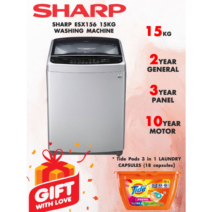 SHARP ESX156 15KG INTELLIGENT WATERFALL SYSTEM FULL AUTO TOP LOAD ...