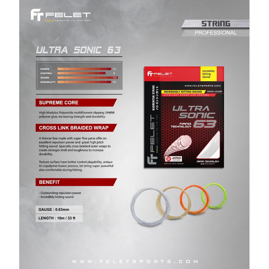 Felet String Ultra Sonic 63 - 0.63mm (Original Made in Japan) | Shopee ...