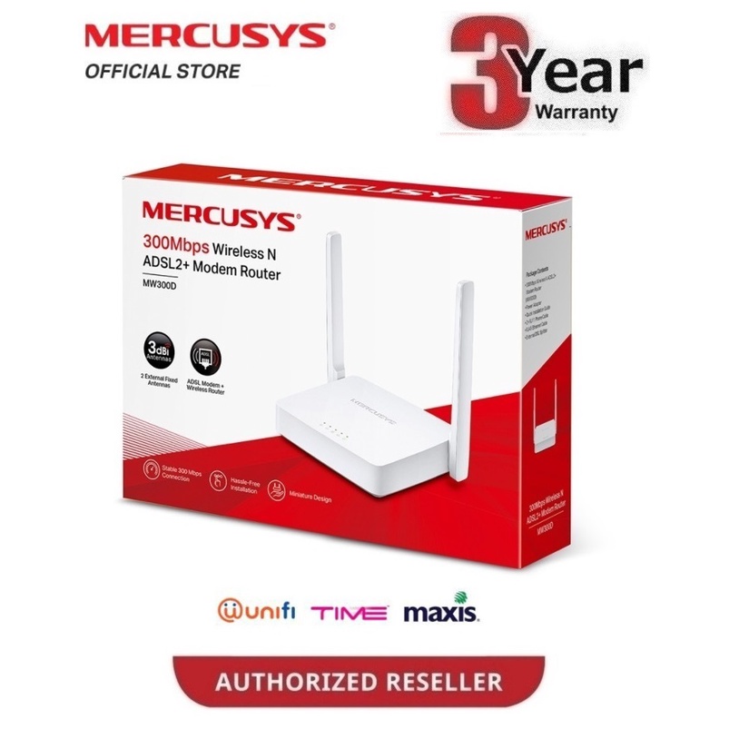 Mercusys Powered By TP-Link MW300D Wireless N300 ADSL Modem Router For ...