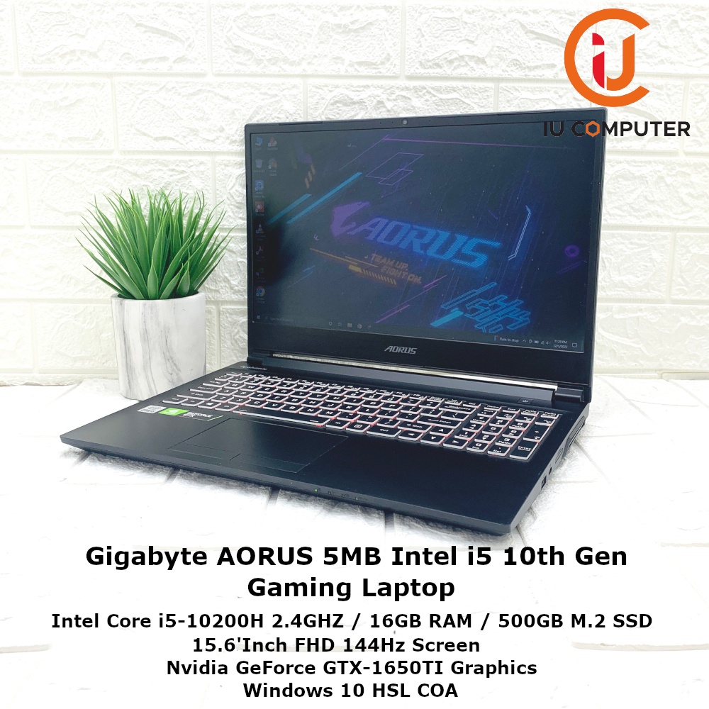 GIGABYTE AORUS 5MB GAMING INTEL CORE I5-10200H 16GB RAM 500GB SSD GTX ...