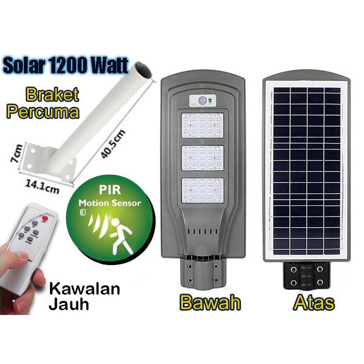 Lampu Tiang Kuasa Solar 1200 Watt LED dengan Lengan Braket | Shopee ...