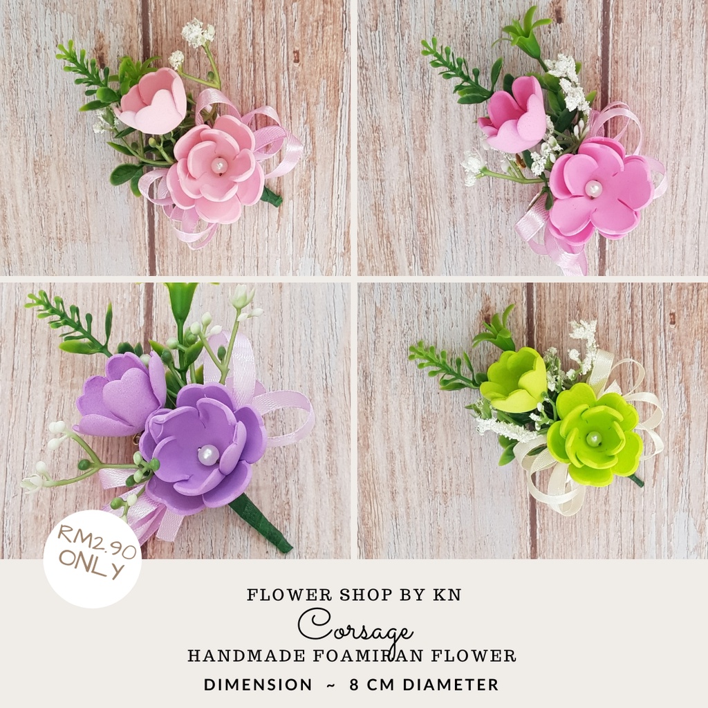 Corsage / Bunga Penanggah / Bunga Dada (Purple/Green/ Pink) | Shopee ...