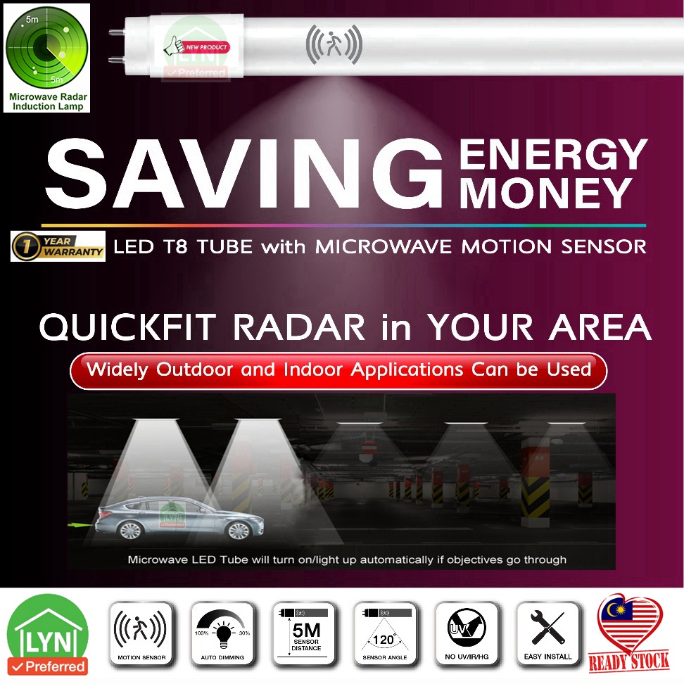 LED T8 22W Sensor Tube 4FT 2FT LED Glass Tube Microwave Radar Sensor ...