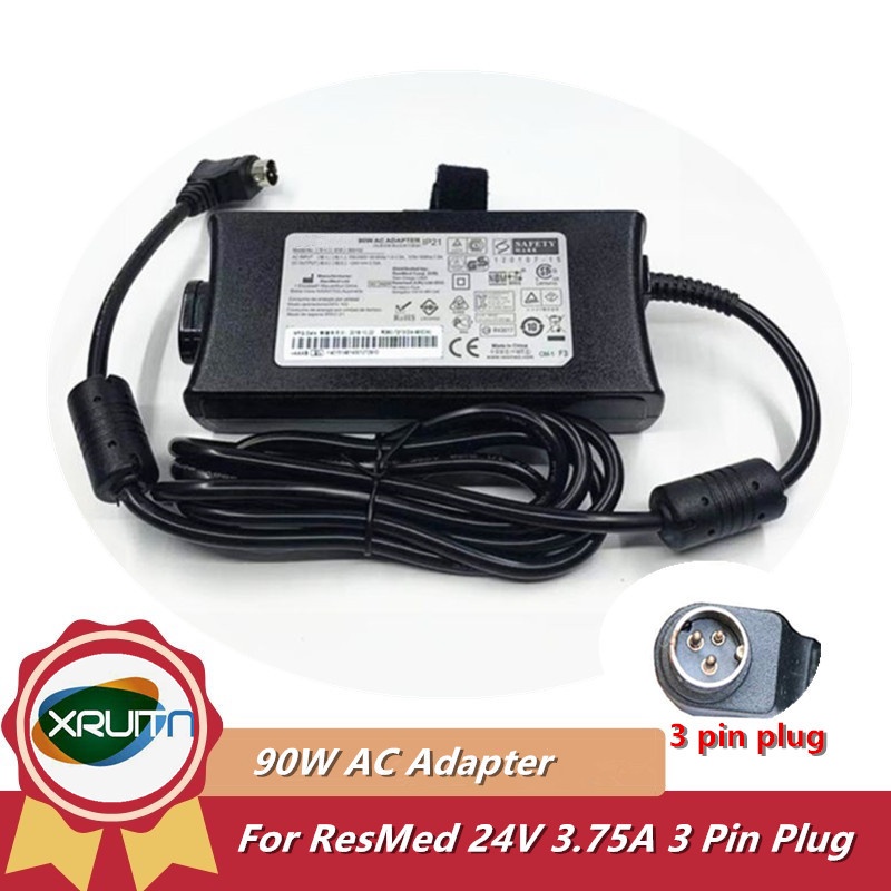 Genuine ResMed 3-Pin 24V 3.75A IP21 369102 90W AC Adapter Power Charger ...