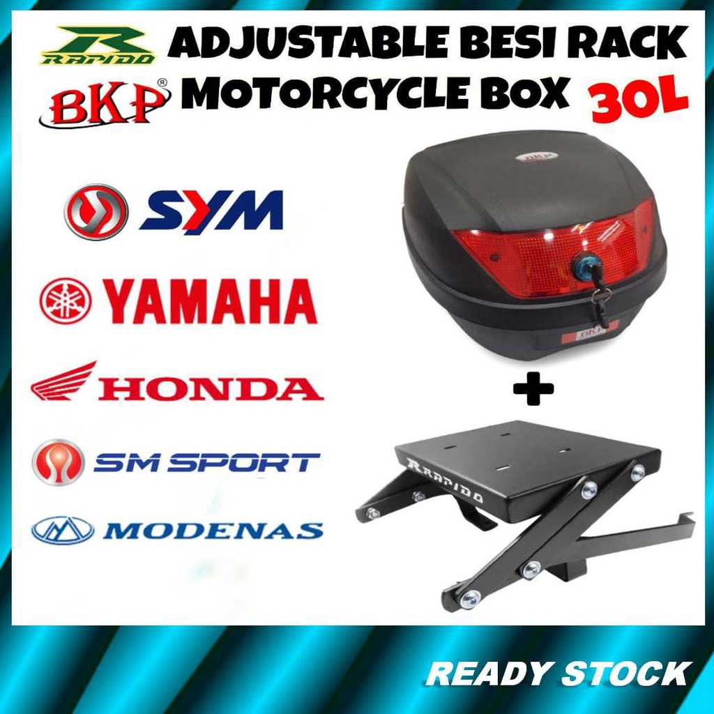 BKP 30L Top Box Motorcycle+Rapido Adjustable Rack Y15ZR 135LC Avantiz ...