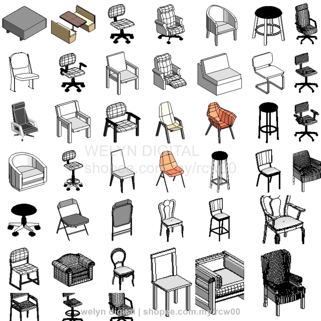 Autodesk | Revit 2025 | 128 Chair set Revit Family Files MATERIALS for ...
