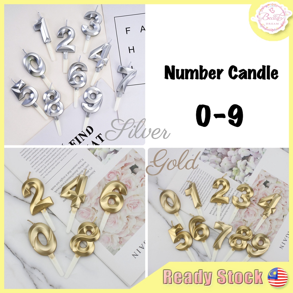 ⚡️Ready Stock⚡️Candle Number 0-9 Metallic Diamond Candle Cake Topper ...