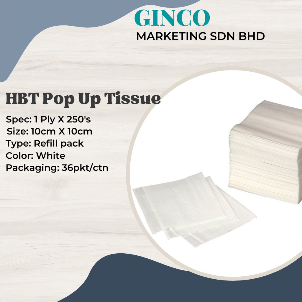 GINCO HBT 1 Ply Pop Up Tissue Refill Pack 36Pkt X 250'S (1 Box) Tissue ...