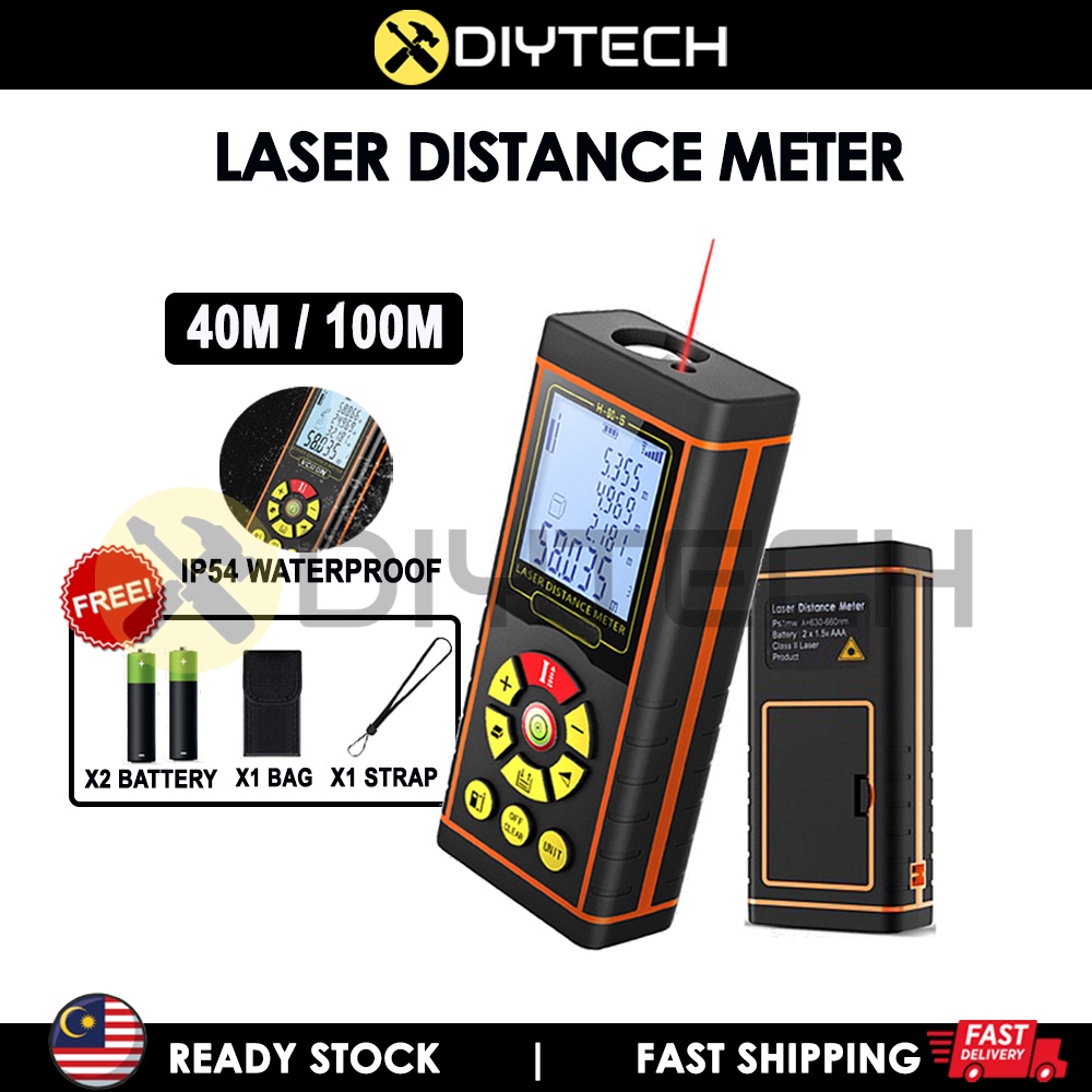 DIYTECH Laser Distance Meter 40M 100M IP54 Waterproof Rangefinder Laser ...