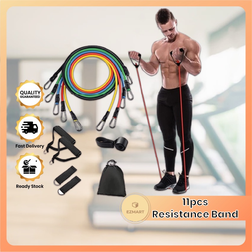 Ready Stock in Malaysia 11 pcs Exercise Resistance Band Yoga Fitness ...