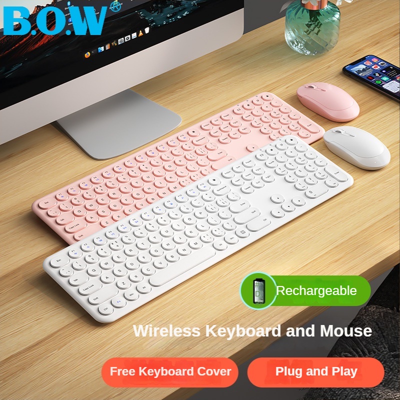 BOW rechargeable 2.4g wireless keyboard and mouse set plug and play ...