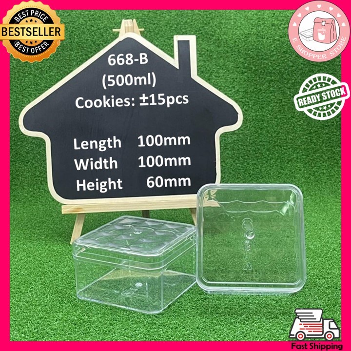 668-B PS #1pcs Square Transparent Plastic Food Container Balang Bekas ...