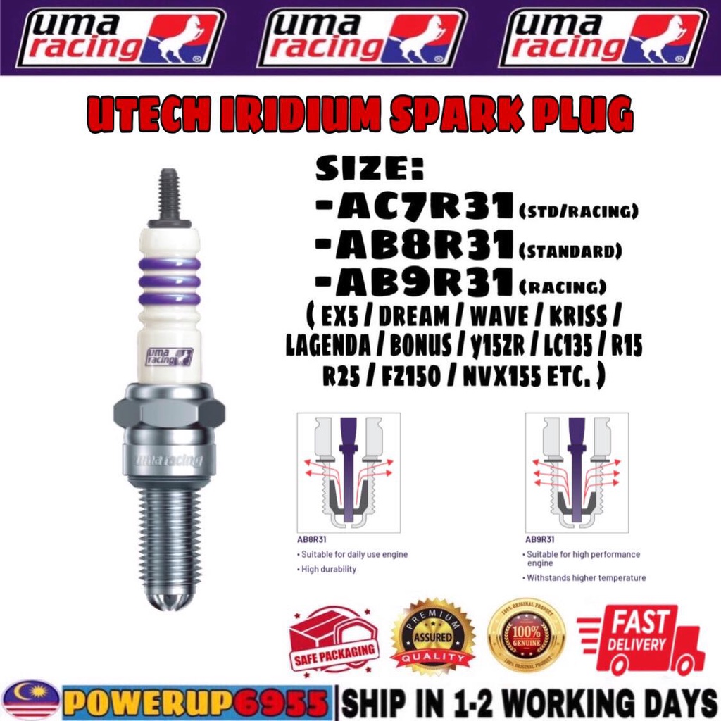 UMA RACING UTECH IRIDIUM SPARK PLUG HIGH PERFORMANCE UNIVERSAL AC7R3I ...