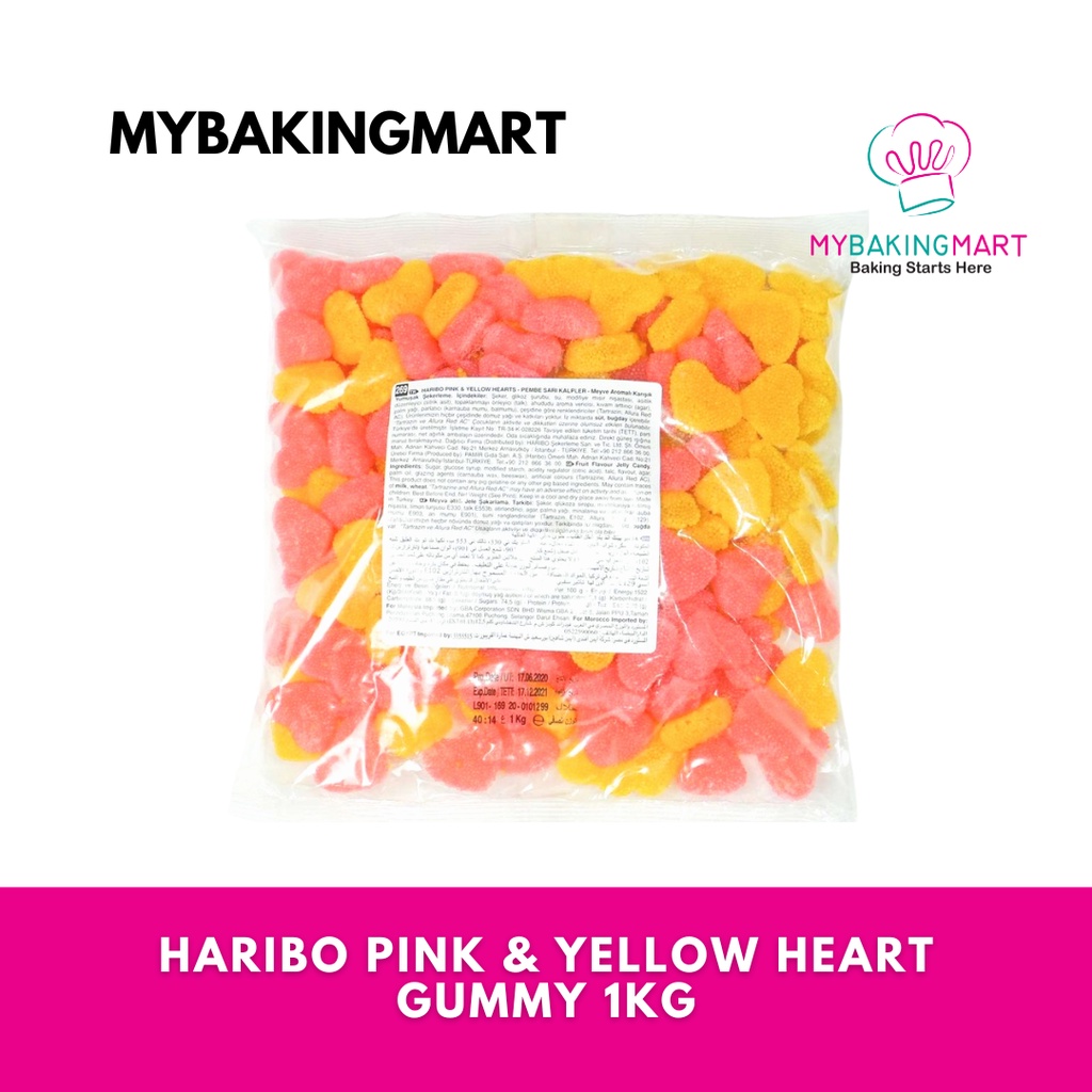 Mybakingmart | Haribo Pink & Yellow Heart Halal Candy Gummy - 1kg ...