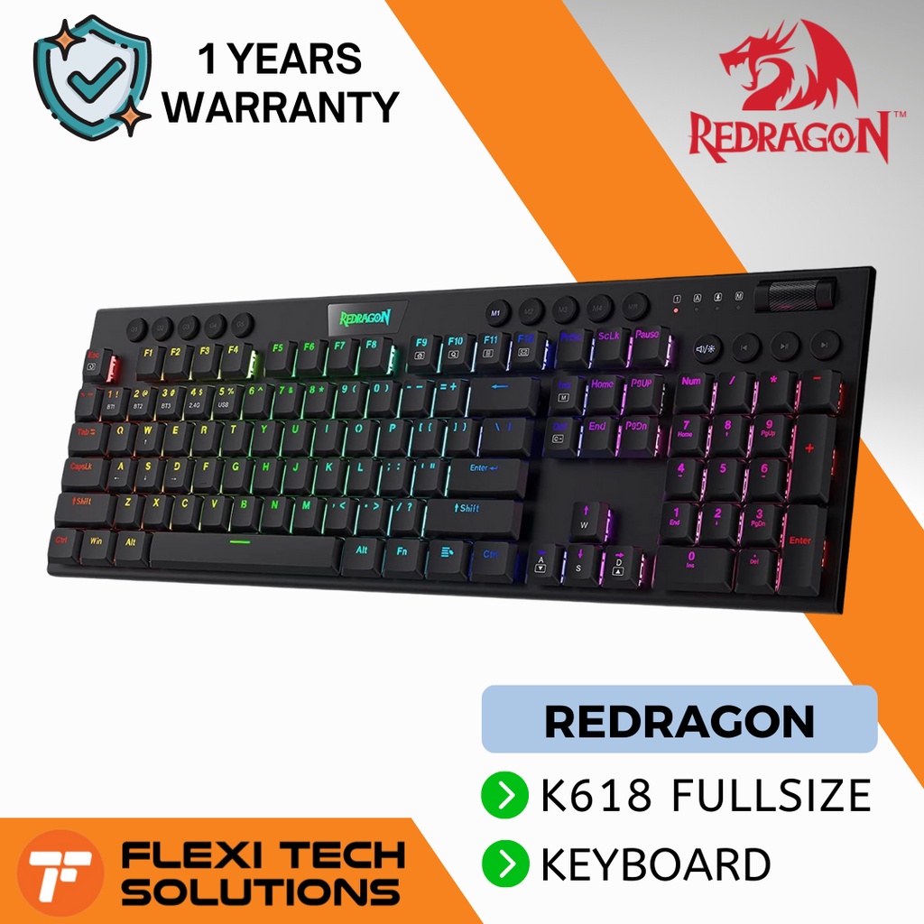 Flexi Tech REDRAGON K618 Horus Wireless RGB Mechanical Keyboard Low ...