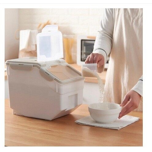 🌸 10kg Rice Storage Container Plastic Kitchen Rice Box Sealed Cereal ...