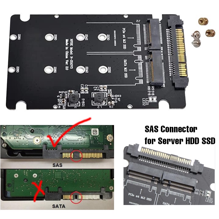 SATA M.2 SSD to SAS and NVMe M.2 NGFF SSD to SFF-8639 Adapter Converter ...